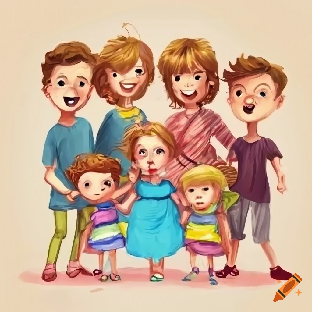 Happy group of friends with children, blond and brown-haired ...