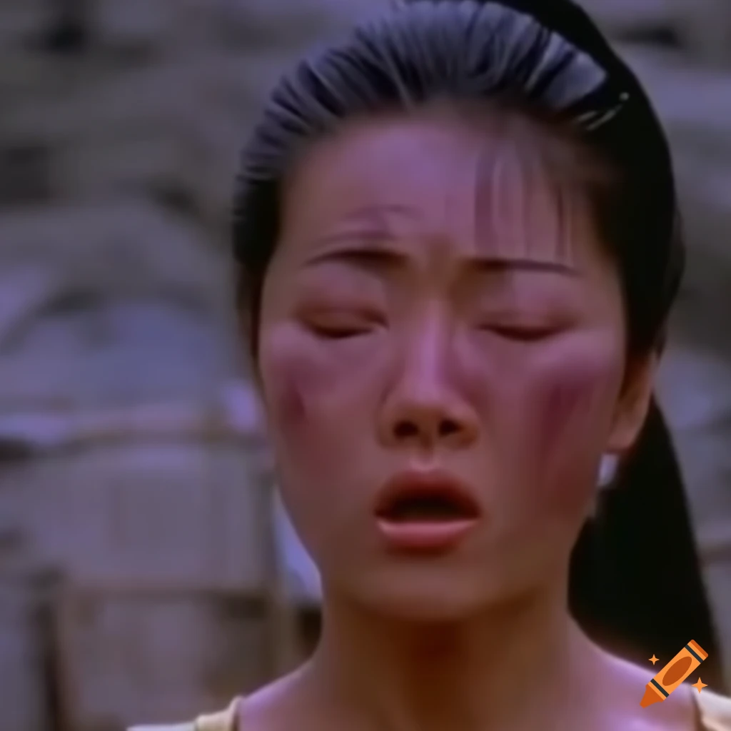 Asian woman martial arts fighter with bruised face in 90s hong kong ...