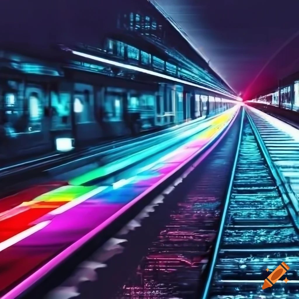 Train in motion with architectural and technological elements and ...