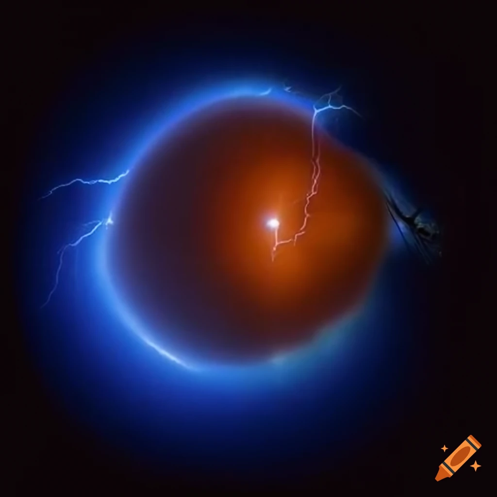 Vibrant electric blue lightning radiating from a whale's eye on Craiyon