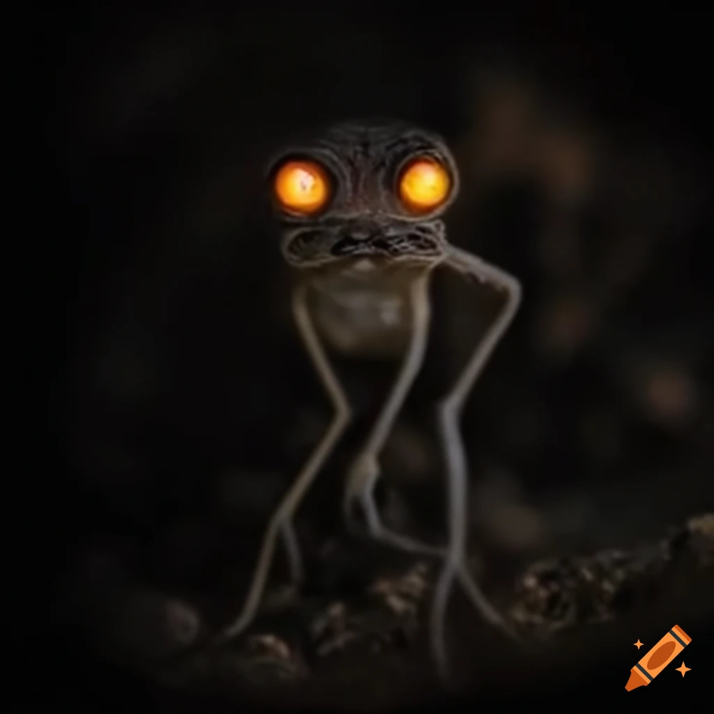 Seven-eyed multidimensional creature in a dark desert on Craiyon