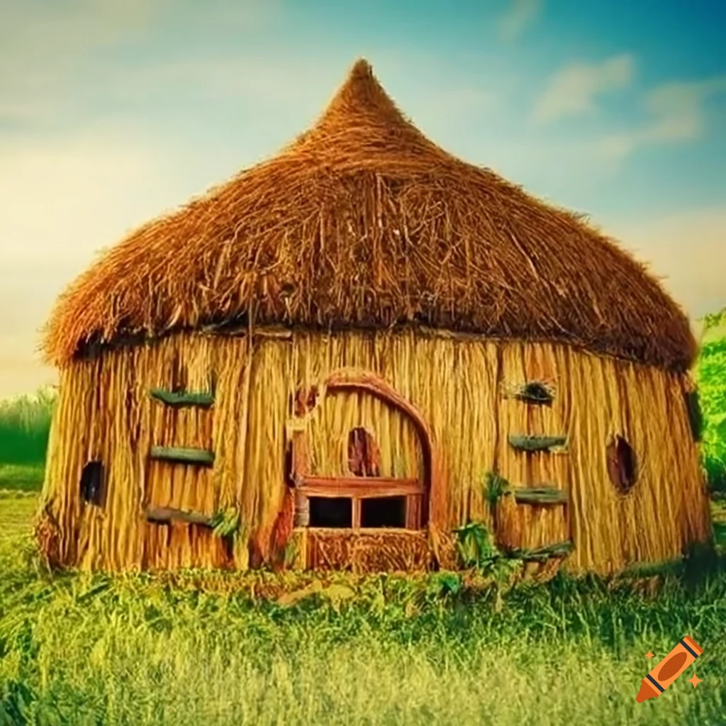 Fantasy straw house inspired by the three little pigs story on Craiyon