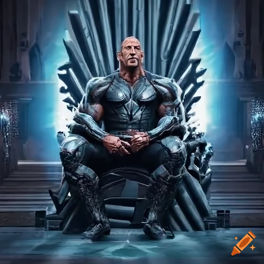 Dwayne Johnson sitting on a giant throne in cinematic 4k quality on Craiyon