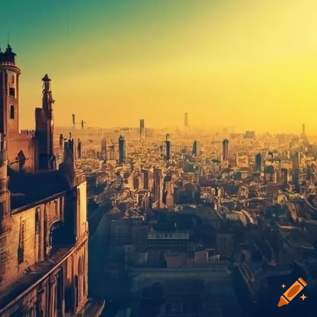 Contrast between shining city on a hill and rundown old city on Craiyon