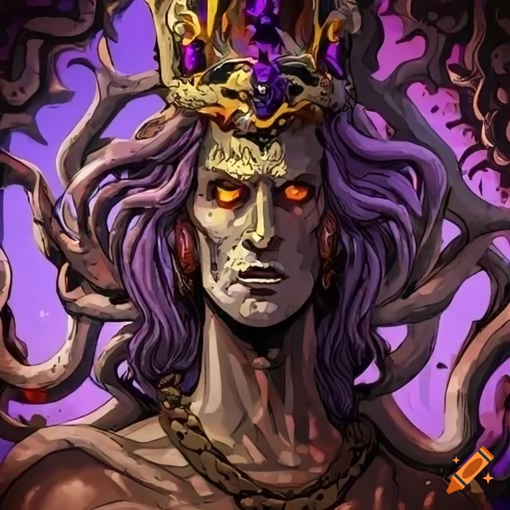 Illustration of Hades, the God of the Underworld, for game cards on Craiyon