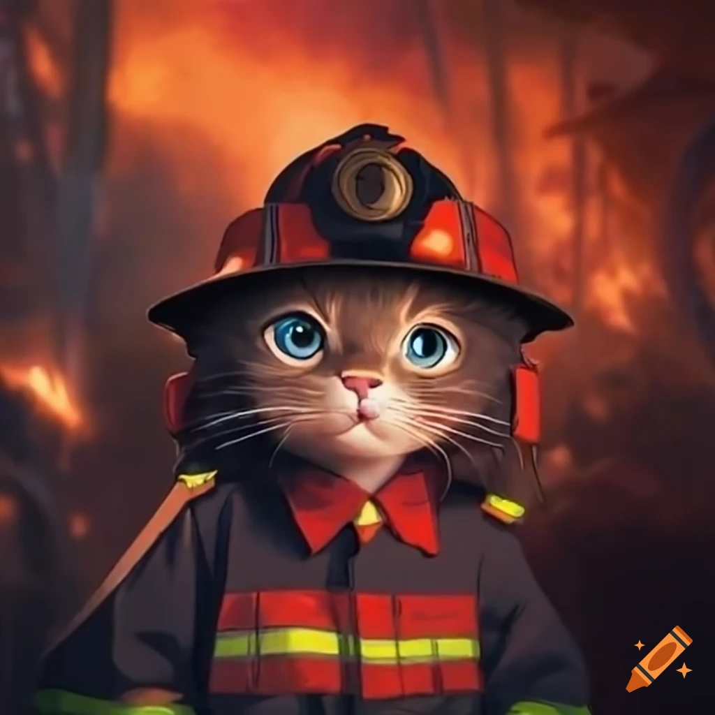 Ghibli animation of firefighter cats on Craiyon