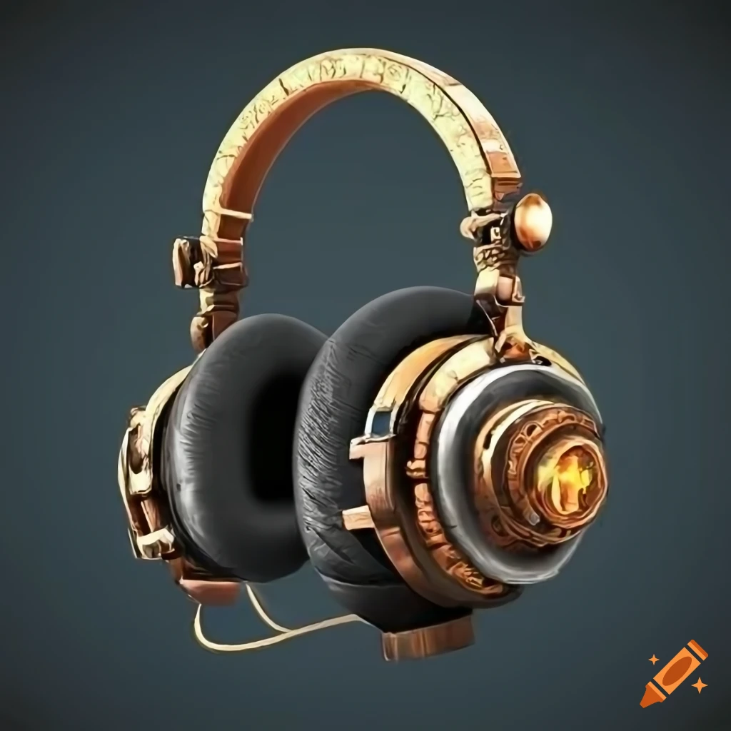 Steampunk-style black headphones icon for rpg design on Craiyon
