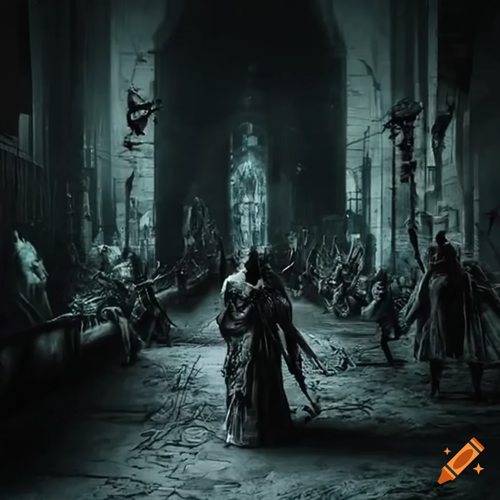 Undead army walking through a deserted city on Craiyon