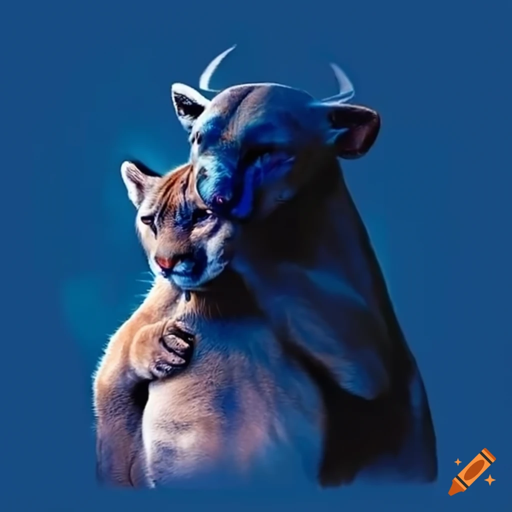 Navy blue bull hugging a cougar on Craiyon