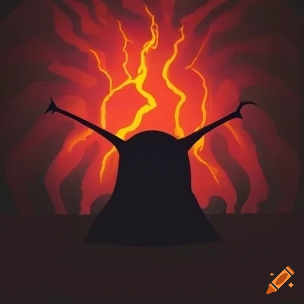 Silhouette of a slug head with red lightning in the background on Craiyon