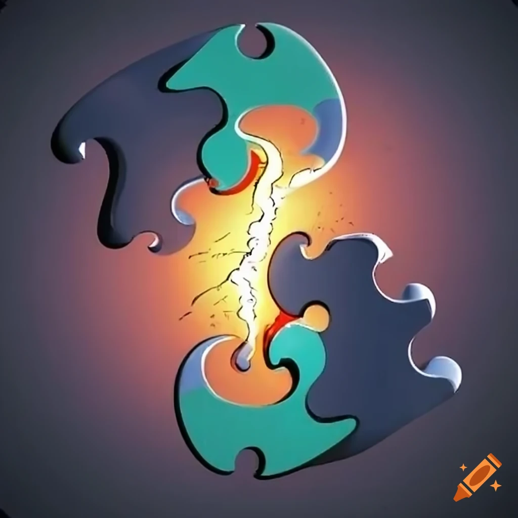 Two puzzle pieces coming together with lightning strike on Craiyon