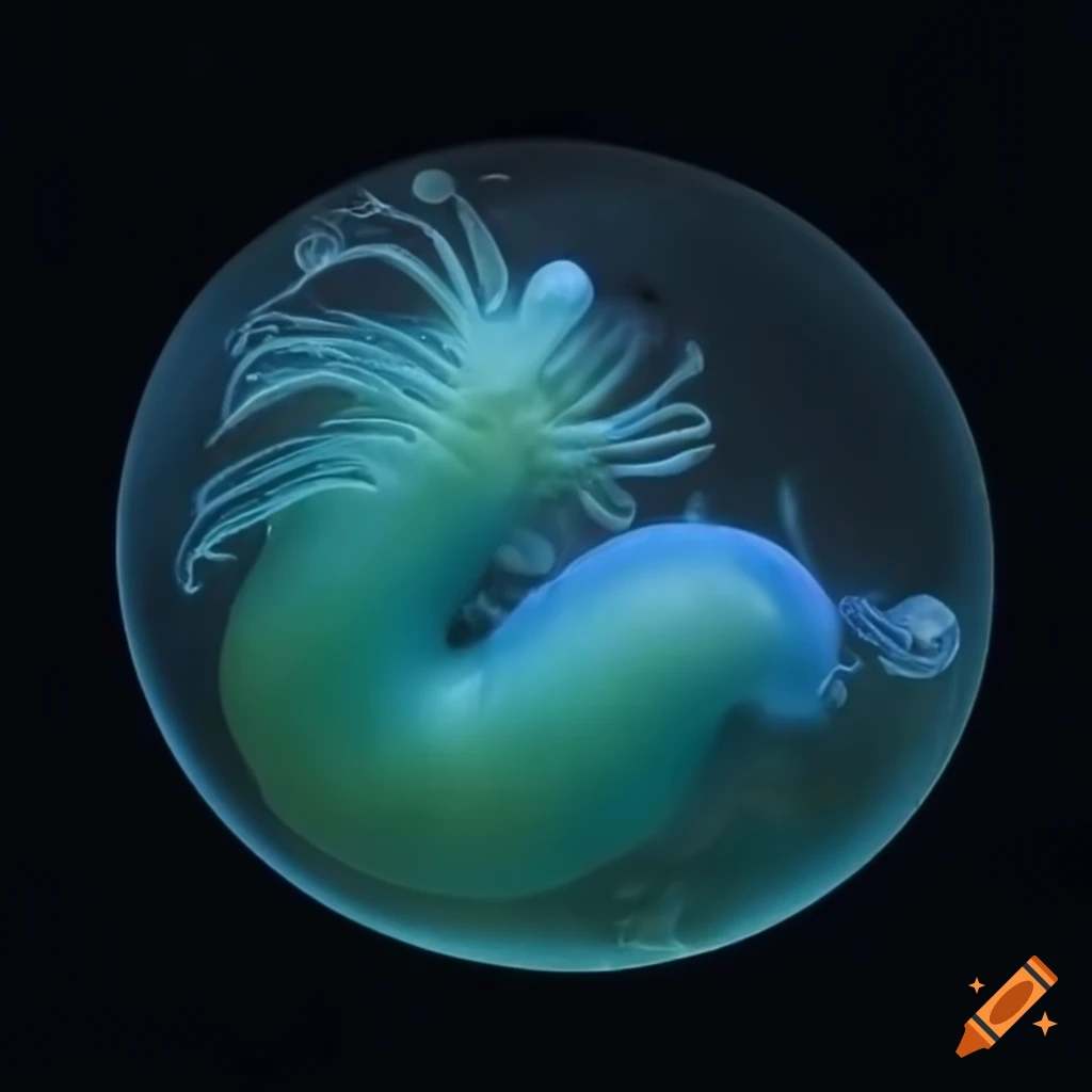 New sea creature with opaque tendrils in a semitransparent plastic ...