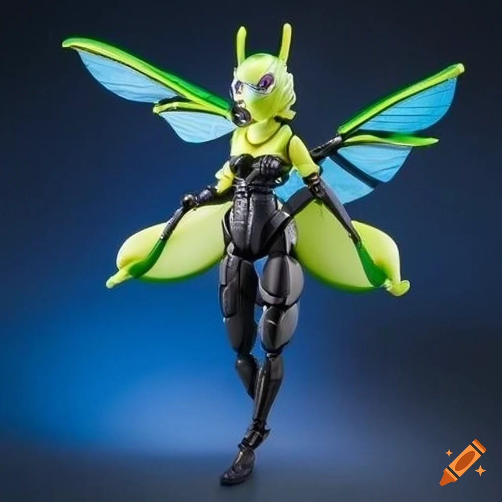 Articulated action figure of a female insect humanoid on Craiyon