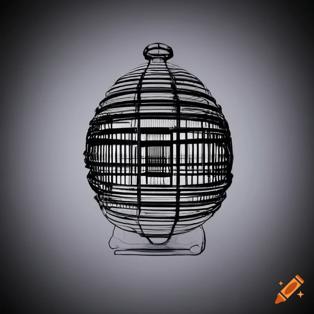 Open cage leading to a maze with predominantly grey and black colors on ...