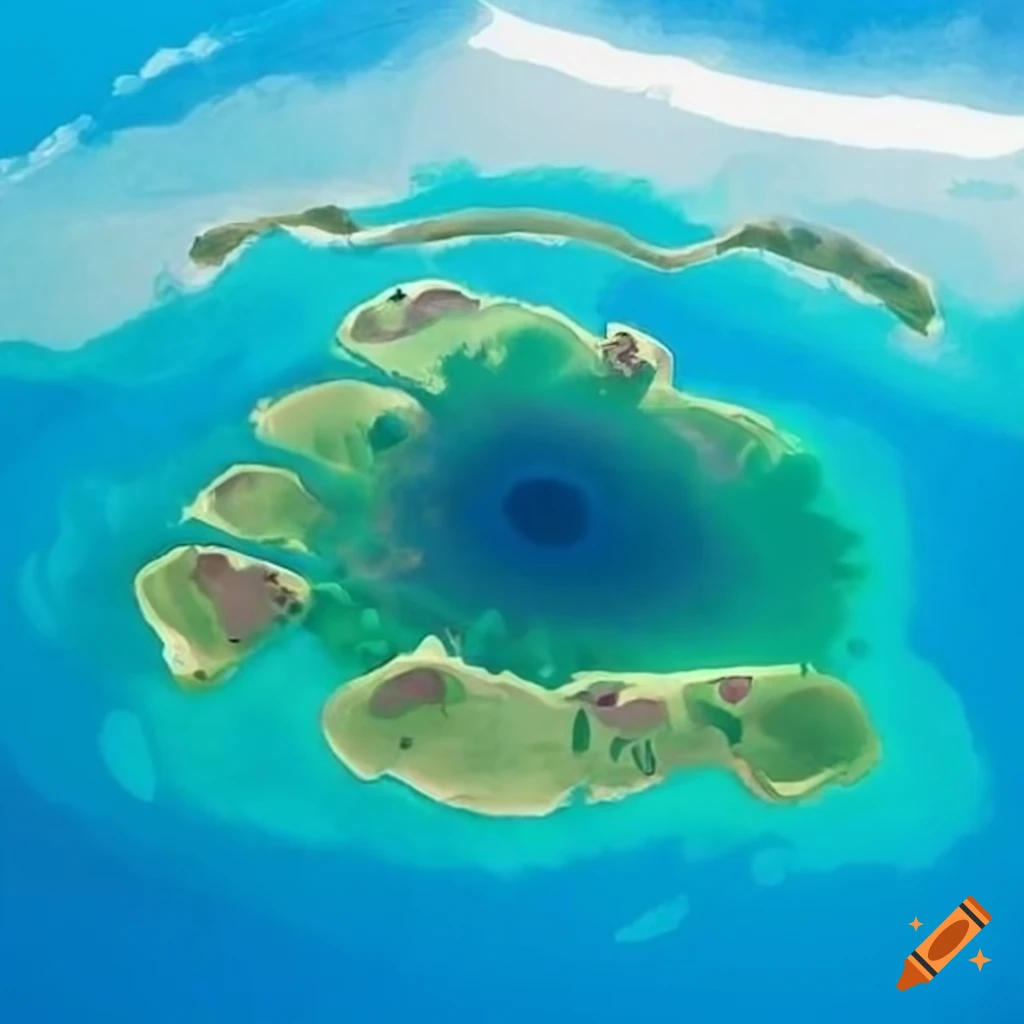 Overhead view of seven islands on Craiyon