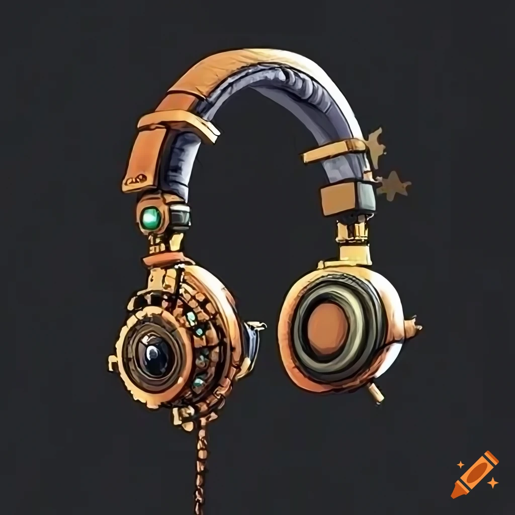 Steampunk-style black headphones icon for rpg design on Craiyon