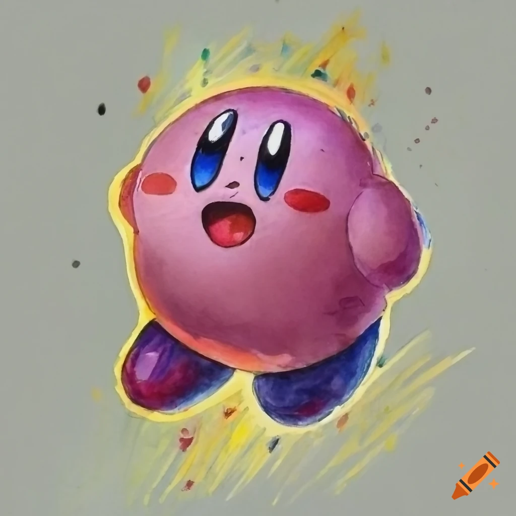 Colorful kirby drawing done with crayon on Craiyon