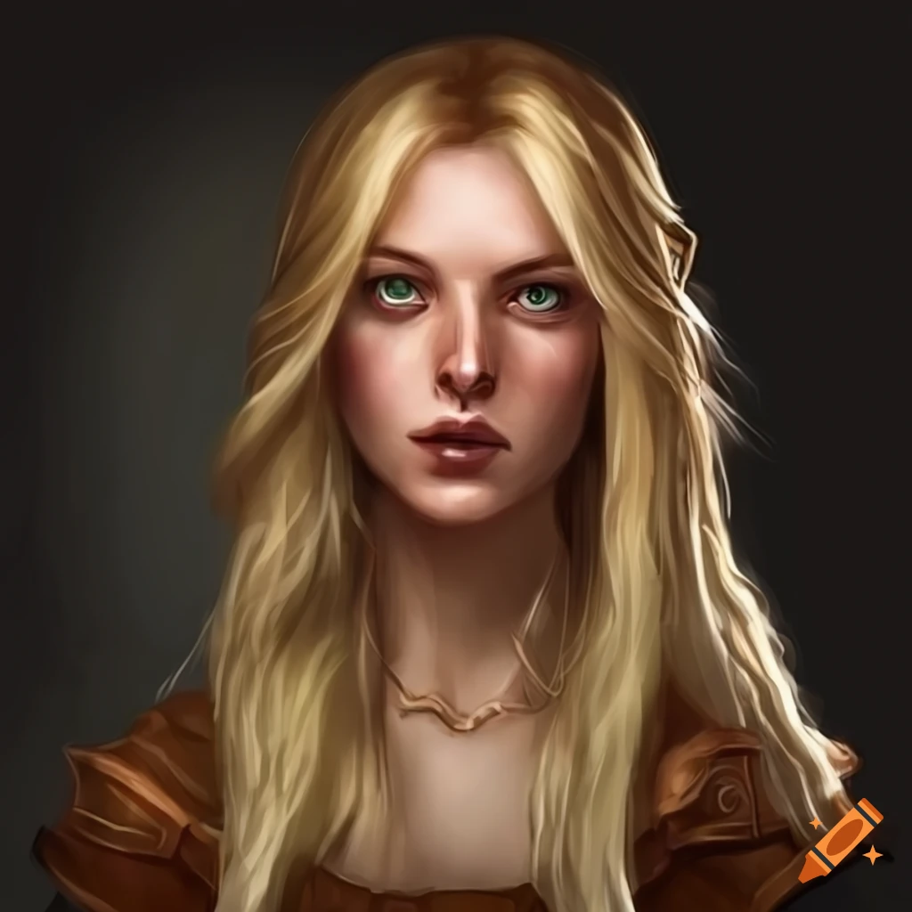 Portrait of a realistic female fantasy rpg character with blonde hair ...