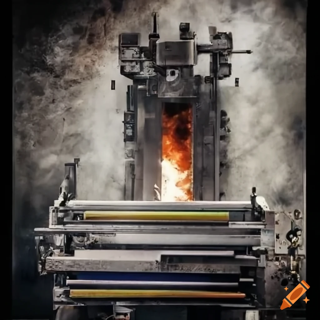Industrial printing press paper jam disaster on Craiyon