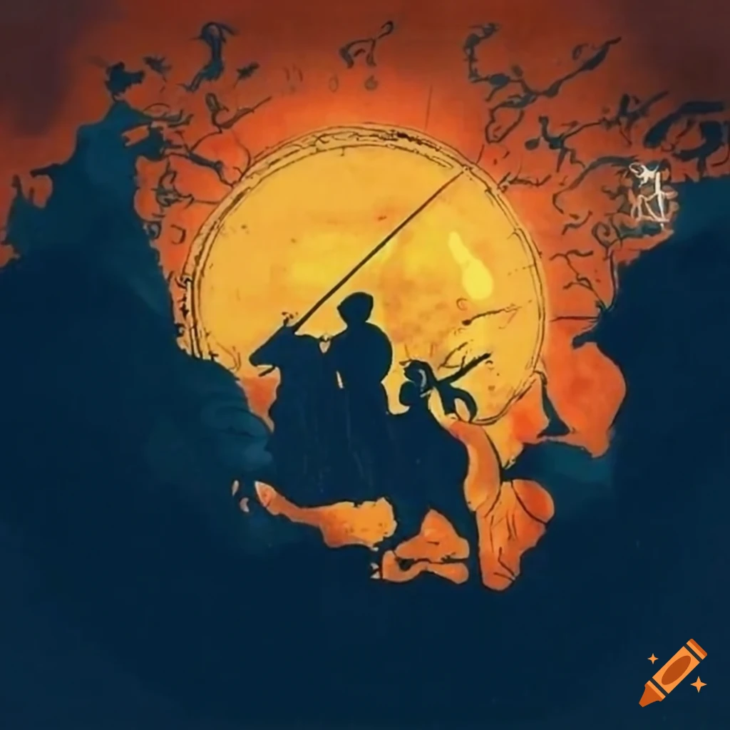 Army of knights riding tigers with sun streaming through clouds in ...