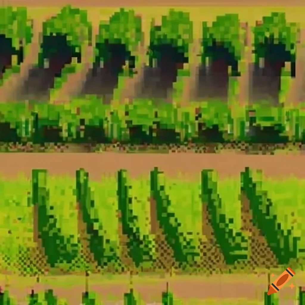 Pixel art of vineyard fields with sea in the background on Craiyon
