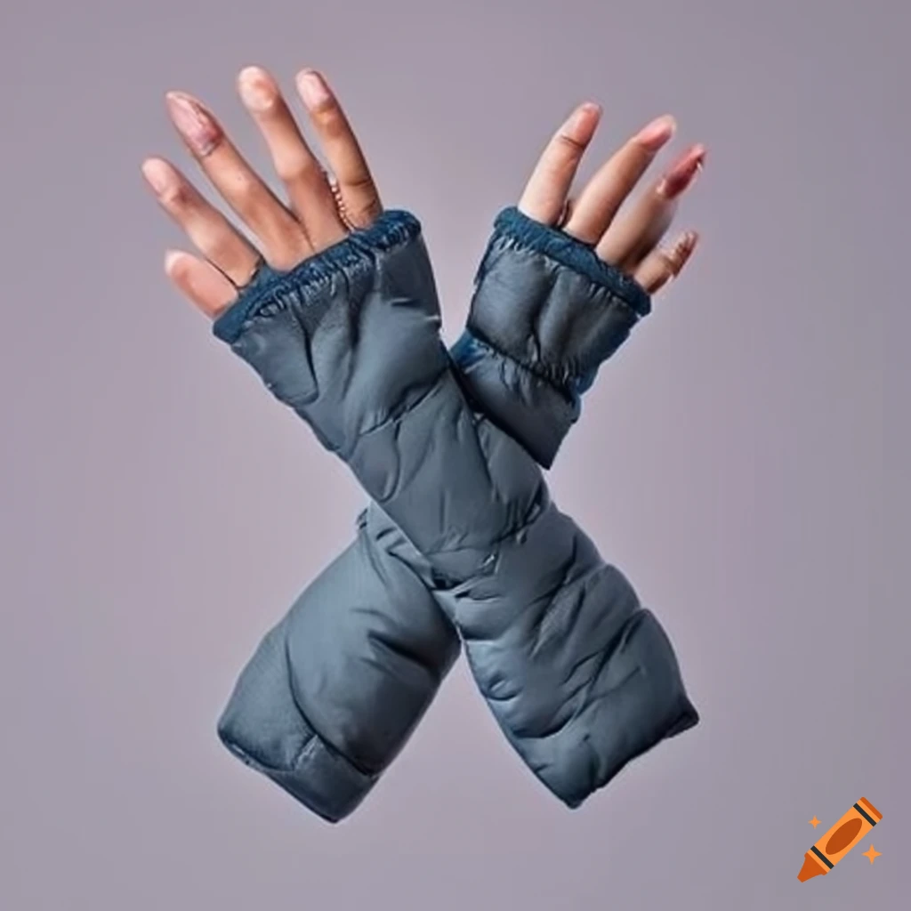 Puffer jacket material fingerless gloves on Craiyon