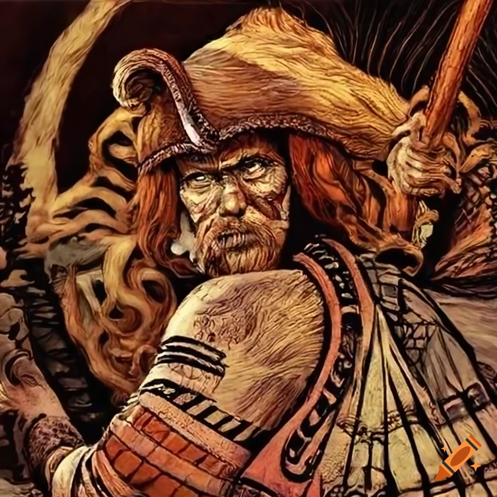 Illustration of celtic japanese samurai vikings sailing on the amazon ...