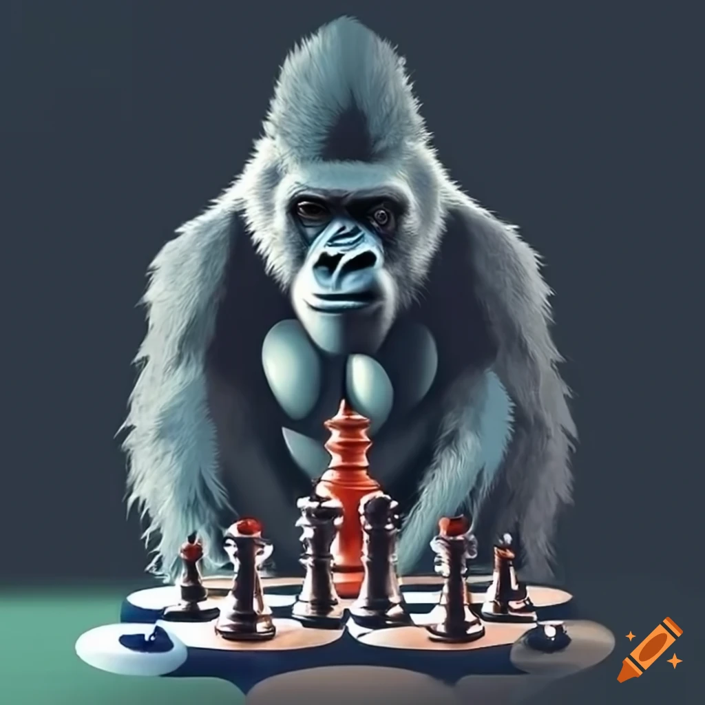 Gorilla playing chess on Craiyon