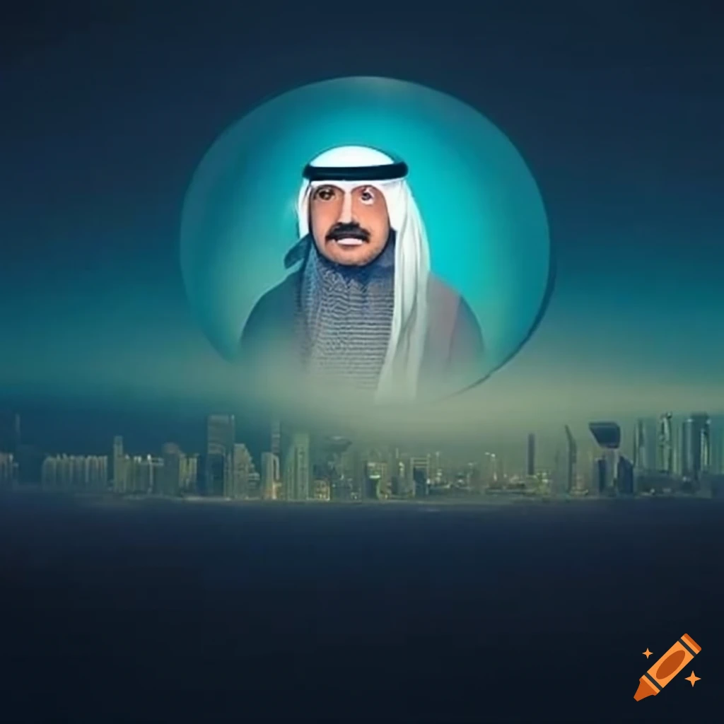 Mishal al sabah above kuwait city in a dramatic movie poster-like ...