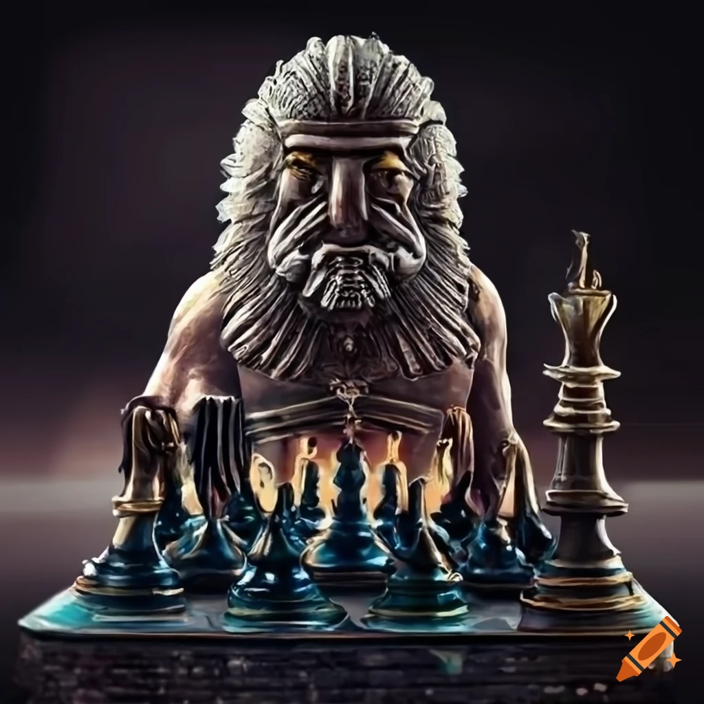 Depiction of ancient gods playing chess on Craiyon