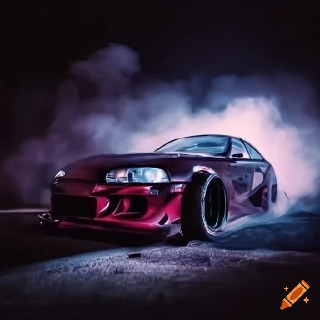 Modern phonk style image of drifting supra with smoke on Craiyon