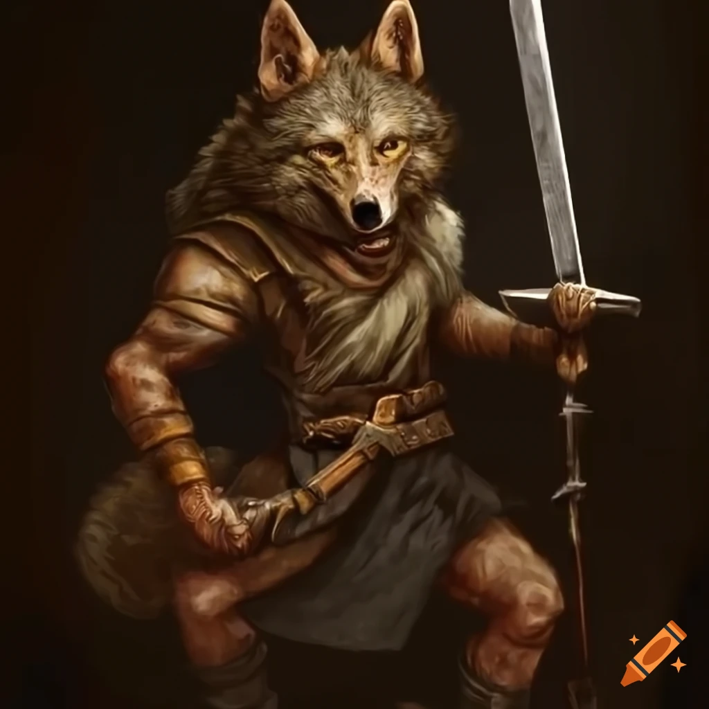 Man-wolf holding an old sword on Craiyon