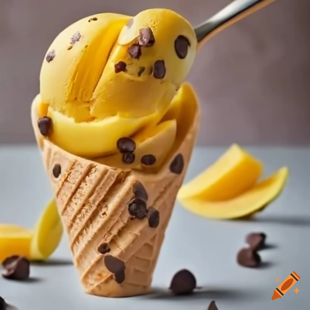 Mango ice cream with chocolate chips on Craiyon