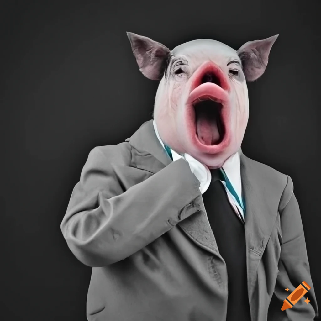 Laughing pig in a suit on Craiyon