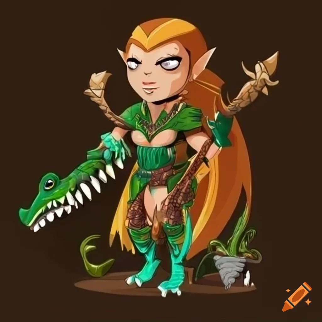 Vector the crocodile combined with a high fantasy elf on Craiyon