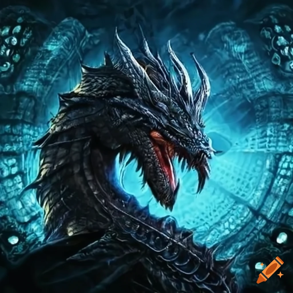 Mythical dragon confronting modern technology on Craiyon