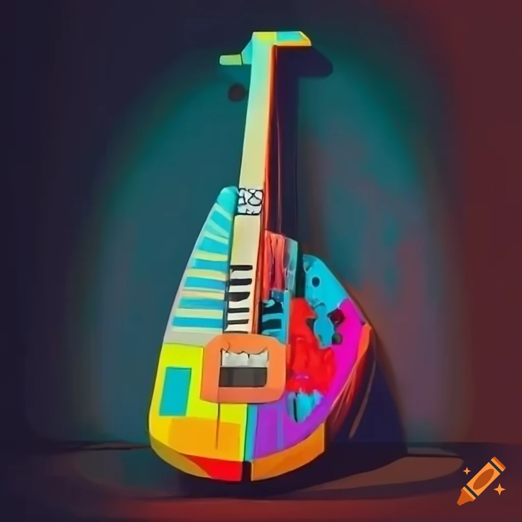 Vintage-style picasso keytar with a pop of color on Craiyon