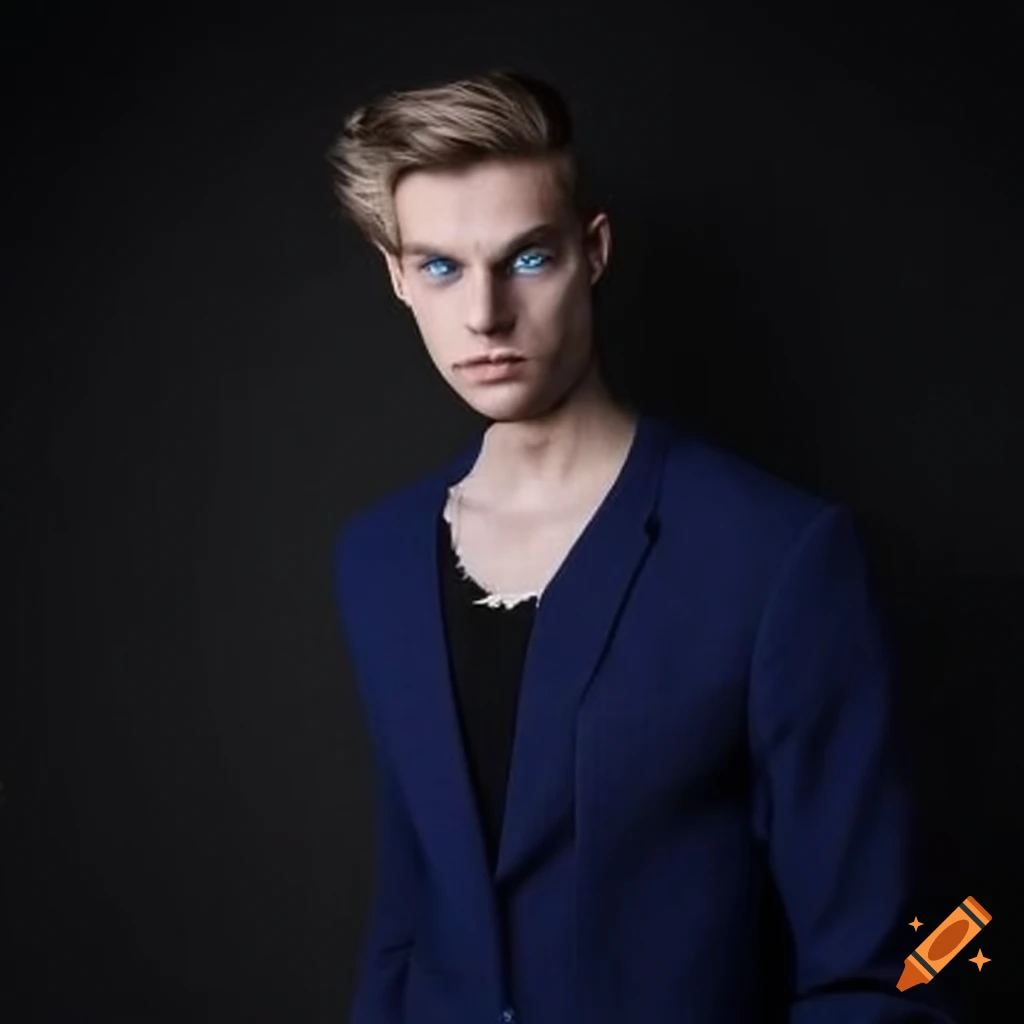 Tall man with blue eyes in fancy clothing on Craiyon