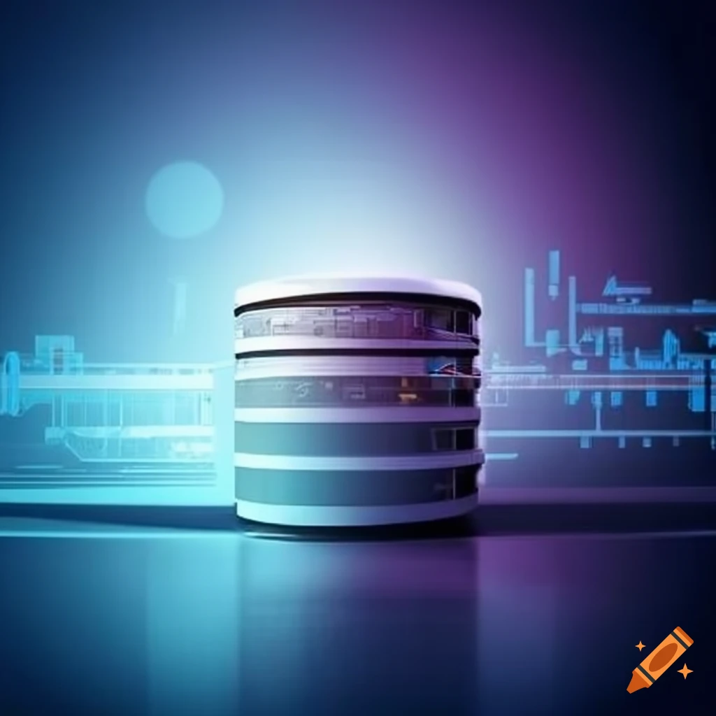 Database server surrounded by schematic charts and diagrams on Craiyon