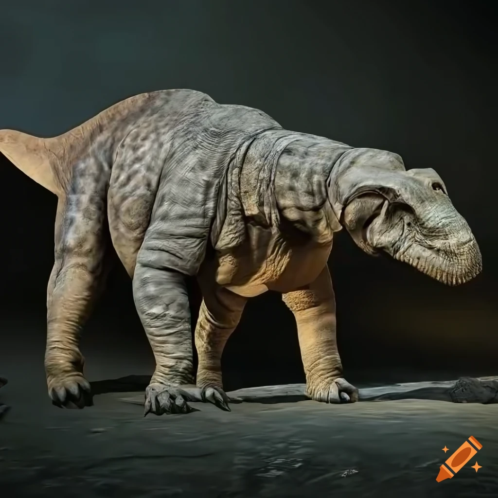 Hefty iguanodon dinosaur with intricate lizard-like pattern in cool ...