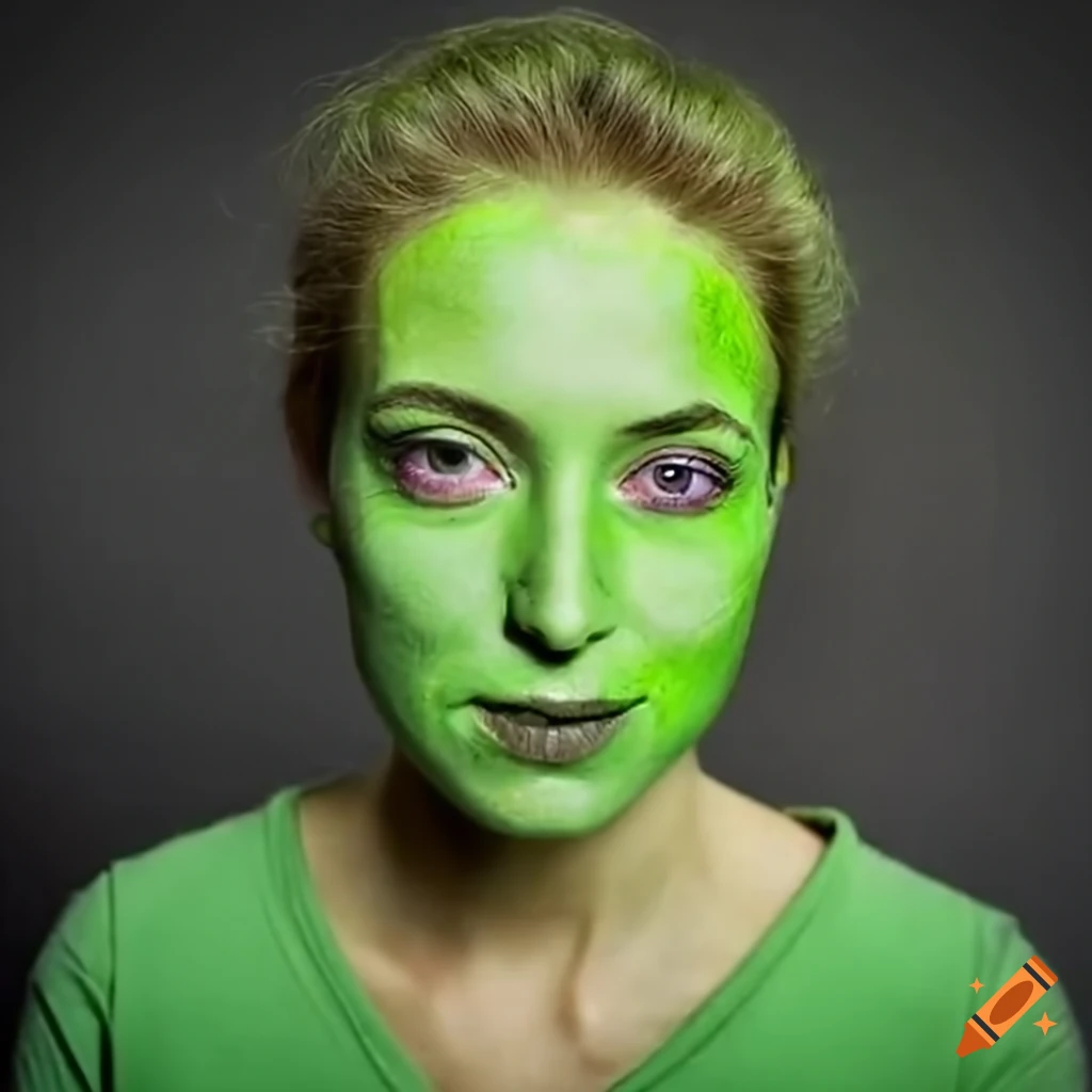 Catherine murphy portraying 'the mask' with green face paint on Craiyon