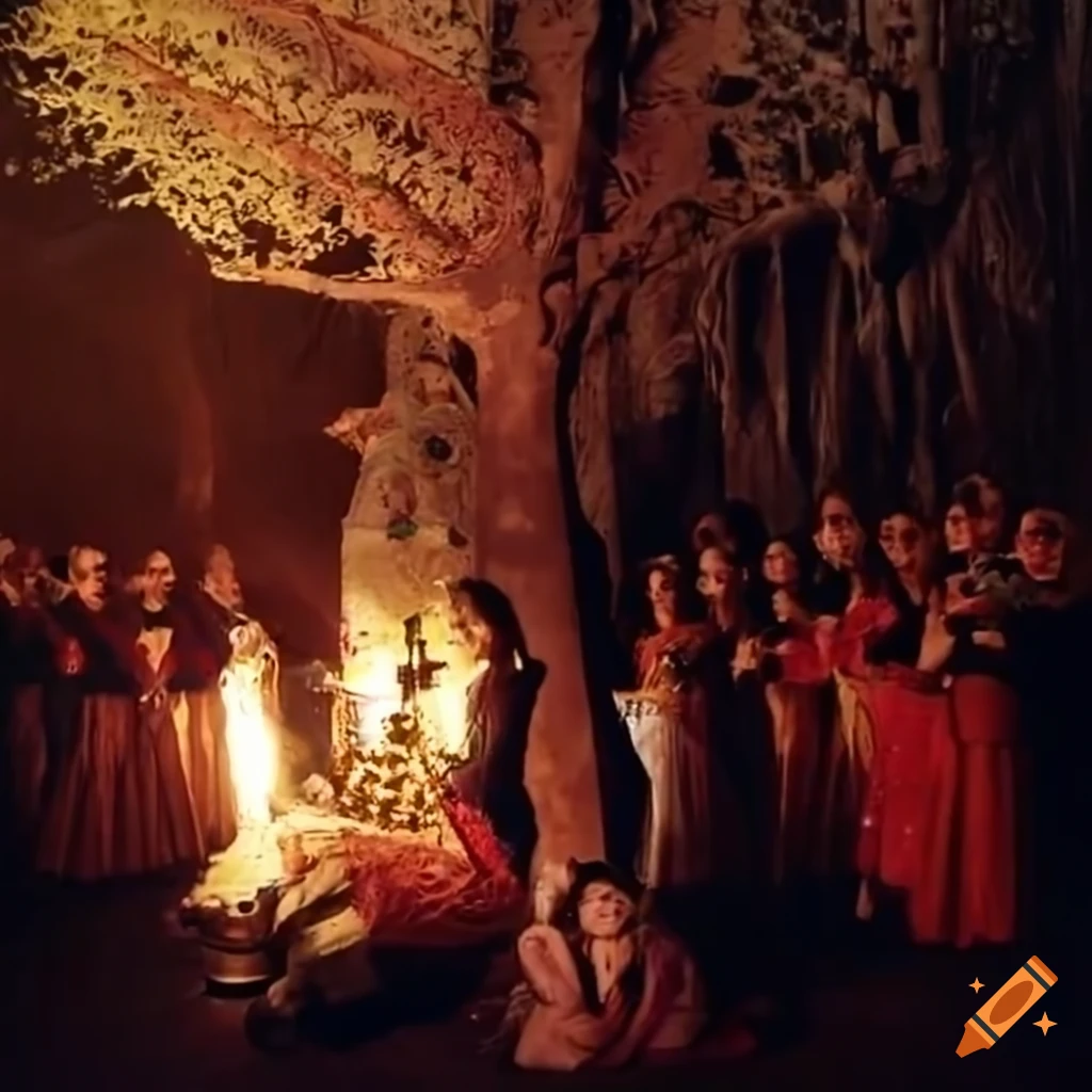 Two punk women in front of a large tree at night, opening scene, still ...