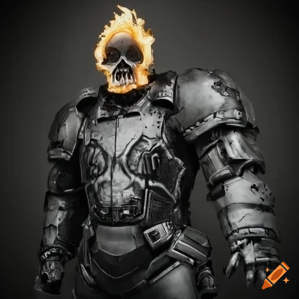 Ghost rider in t-60 power armor on Craiyon