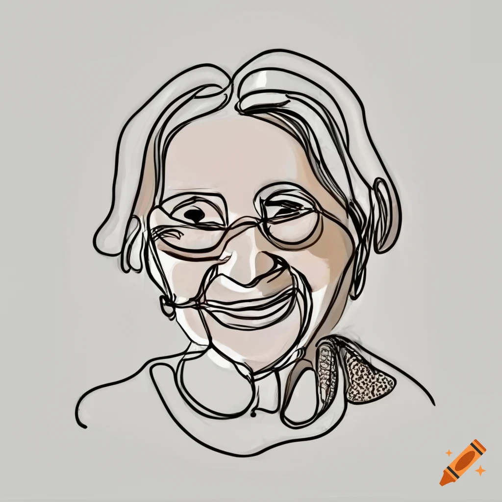 One line drawing of a smiling elderly woman on Craiyon