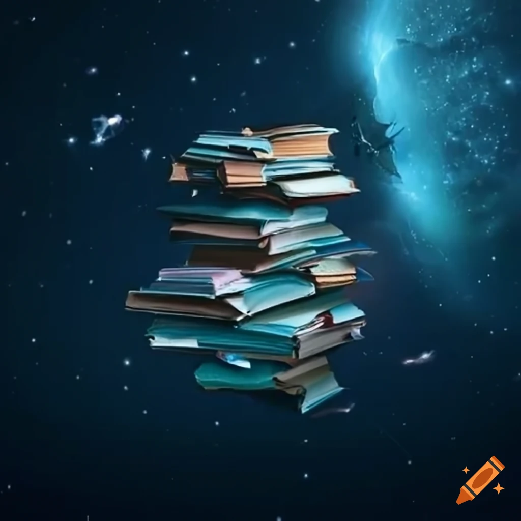 Floating books in deep space on Craiyon