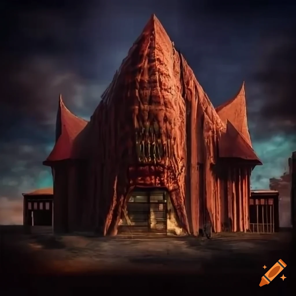 Eldritch horror flesh manifestation inside a modern museum on Craiyon