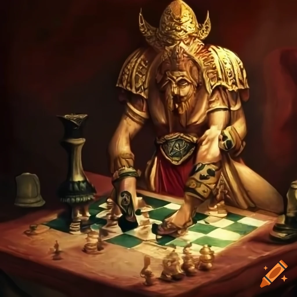 Depiction of ancient gods playing chess on Craiyon