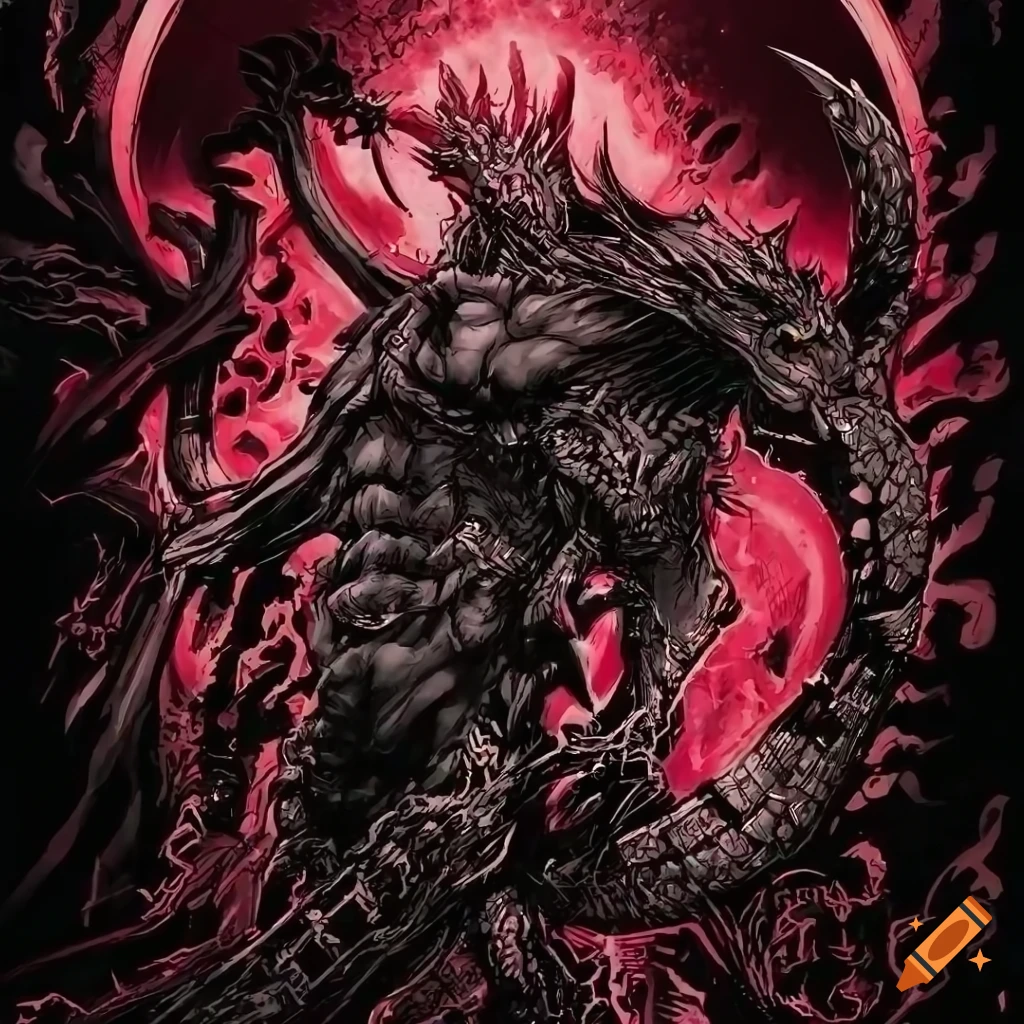 Art nouveau-inspired mural of demonic black dragon kalameet in neon ...