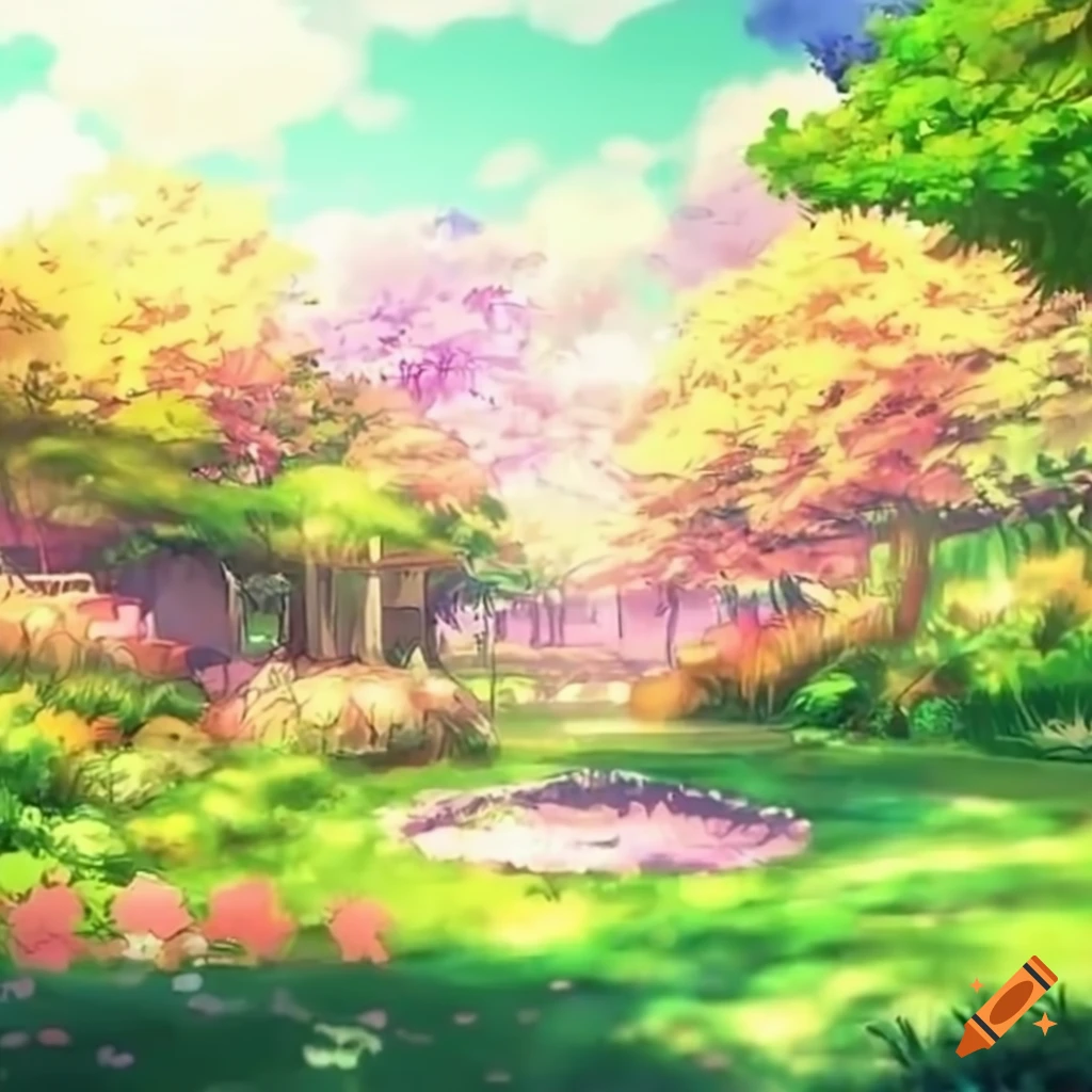 Beautiful garden in anime style on Craiyon