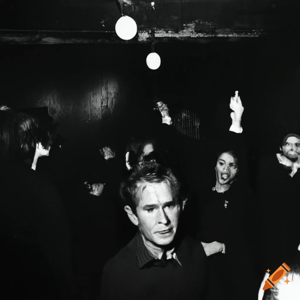 George W. Bush at a basement rave captured in a film photograph with ...
